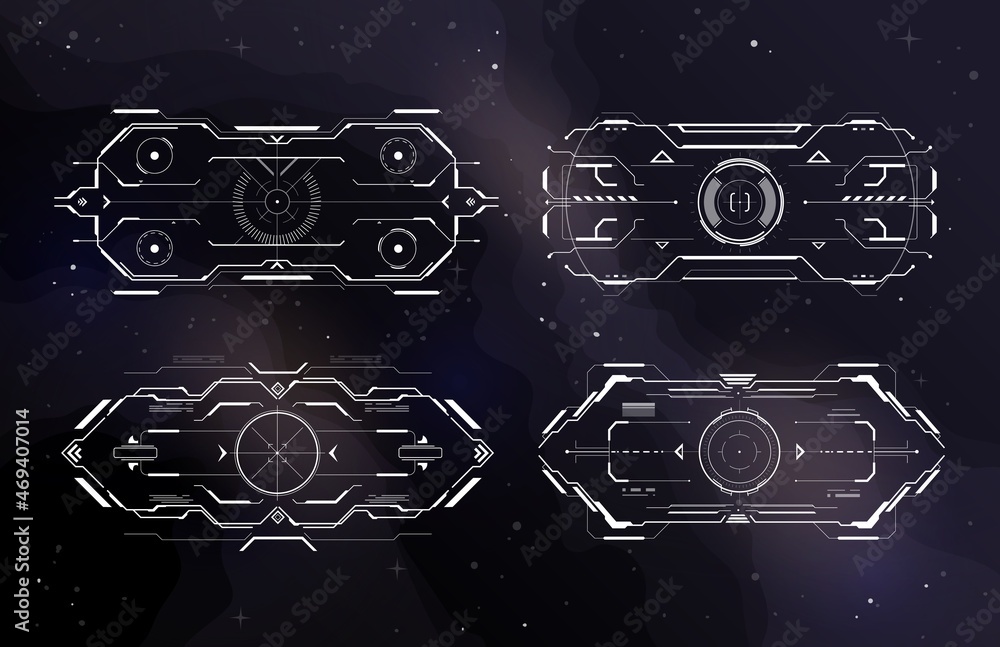 HUD aim control frame interface futuristic target screen. Vector ski-fi ...