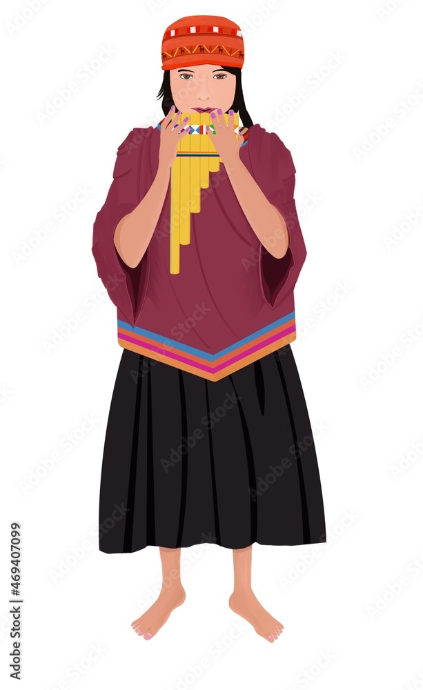 Personaje tocando un instrumento musical- zampoña Stock Illustration ...