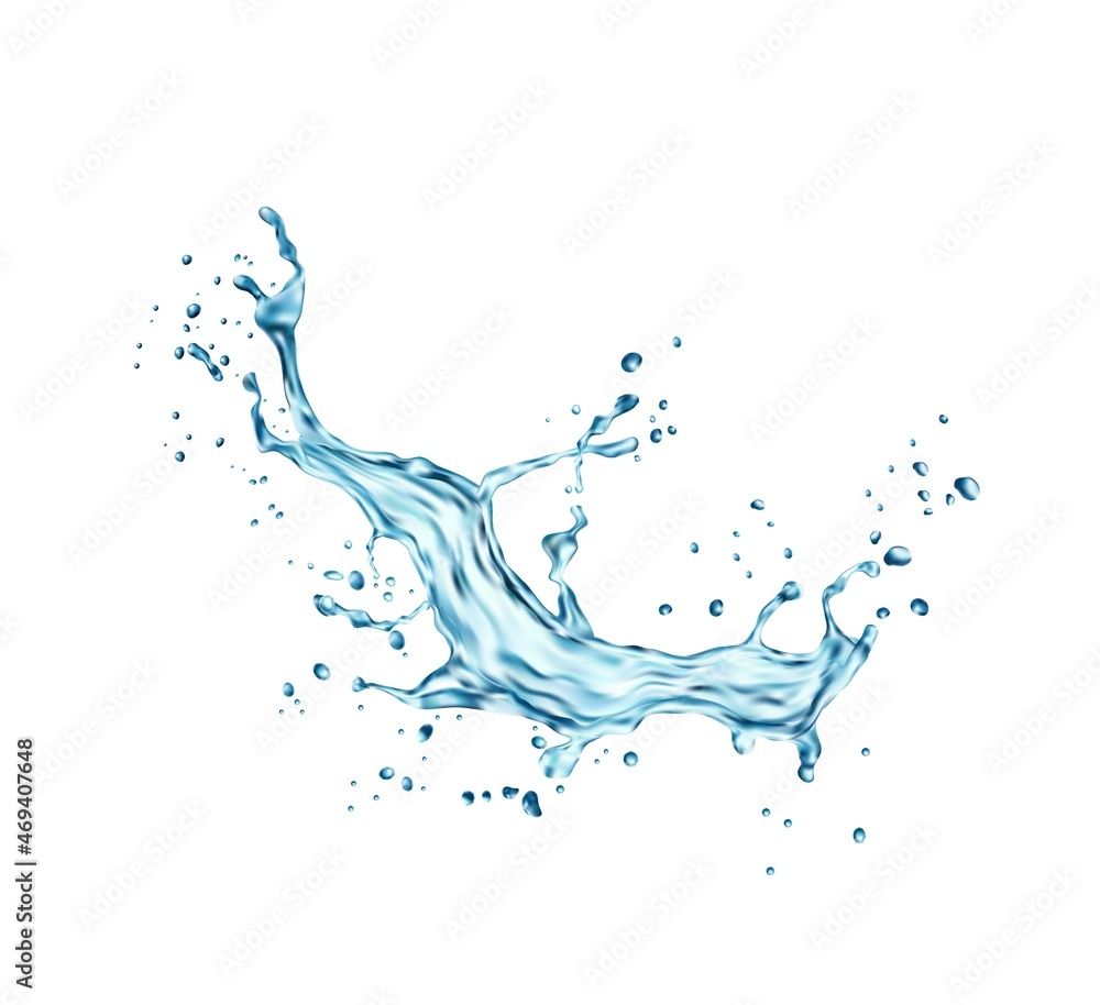Plakat Clean water splash with drops. Pure aqua, clear liquid or fresh ...