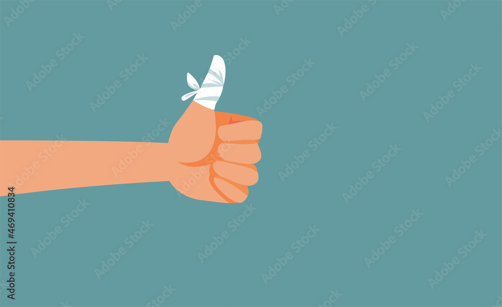 Thumbs up Hand Gesture with Injured Finger Vector Cartoon Stock Vector ...