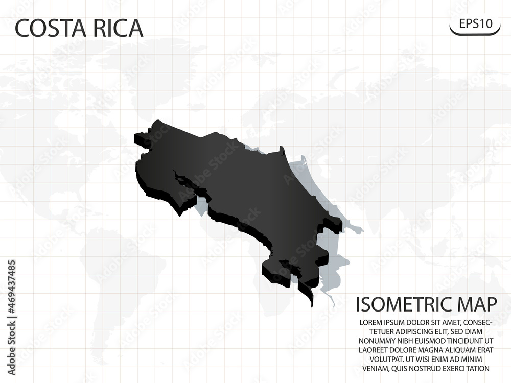 3D Map black of Costa Rica on world map background .Vector modern ...
