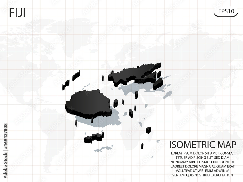 3D Map black of Fiji on world map background .Vector modern isometric ...