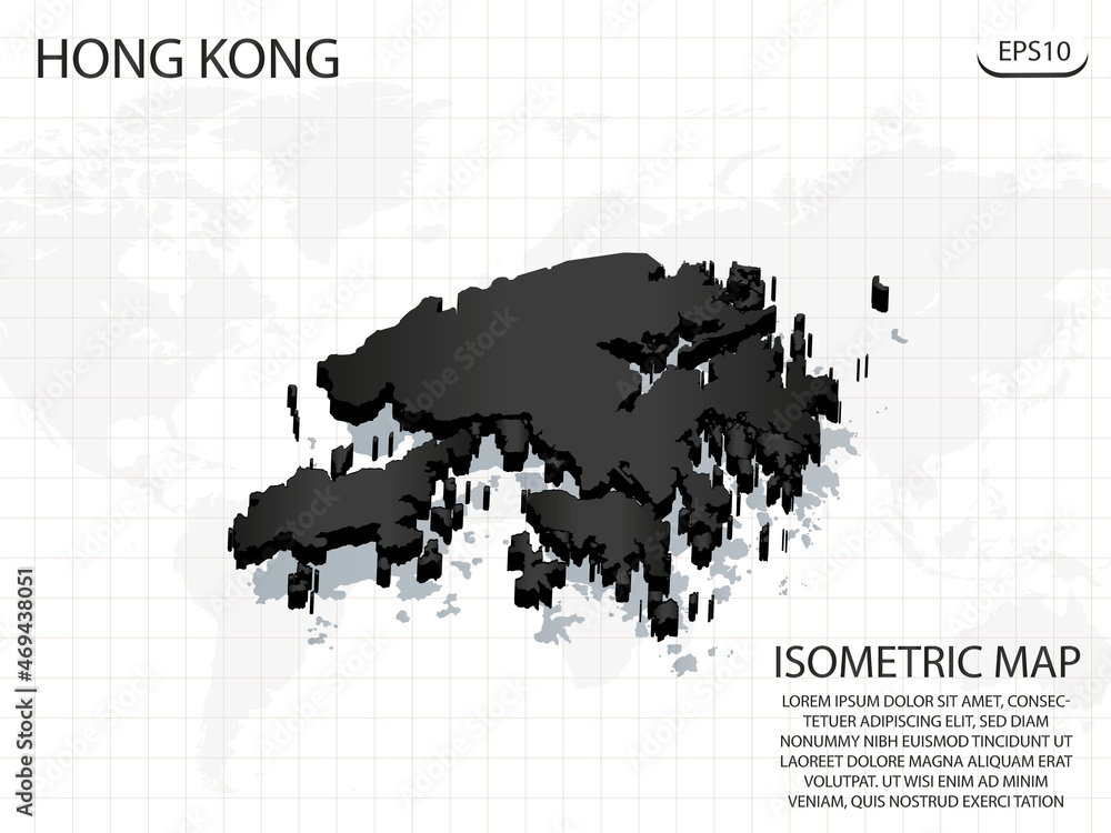3D Map black of Hong Kong on world map background .Vector modern ...
