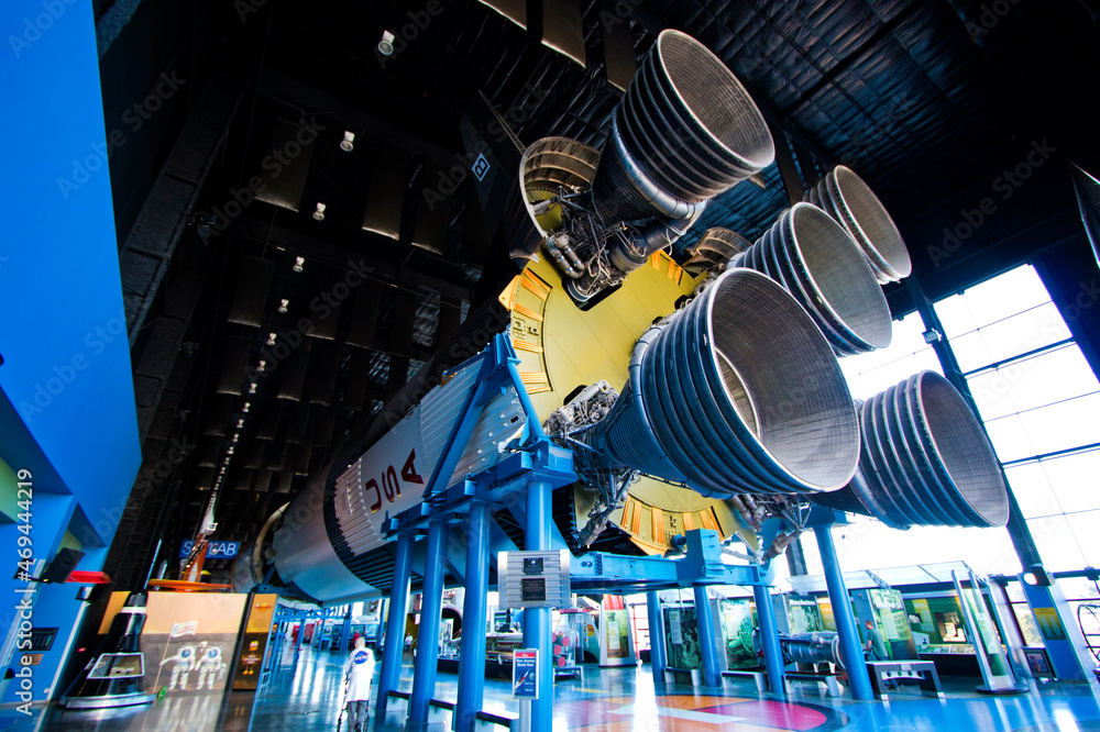 F-1 engines of the first stage of the Saturn V at the Saturn V Hall at ...
