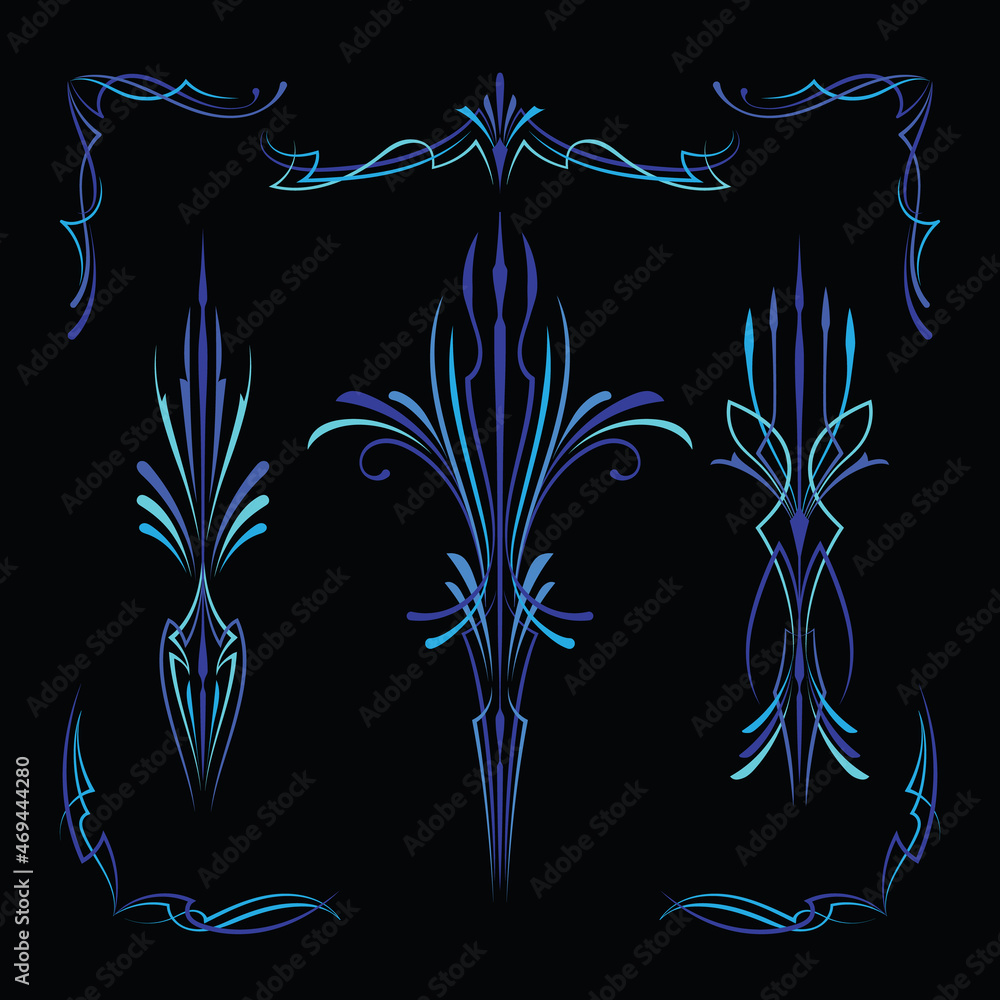 Blue Pinstriping motorcycle and car design art old school vector Stock ...