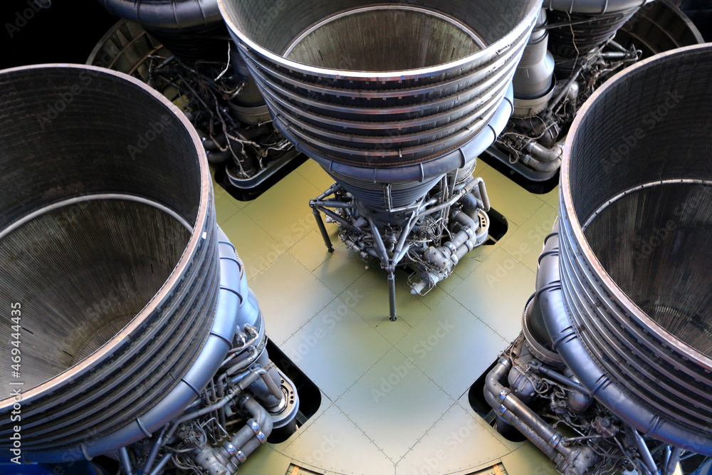 F-1 engines of the first stage of the Saturn V at the Saturn V Hall at ...
