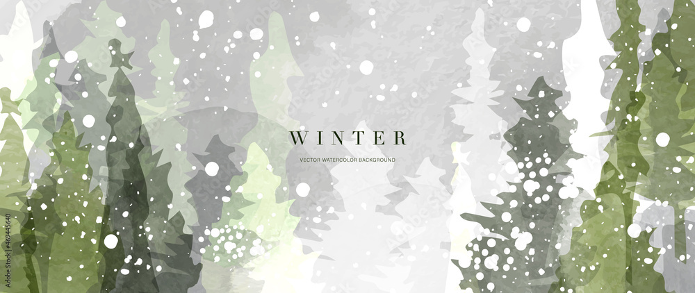 Winter background vector. Hand painted watercolor and gold brush ...