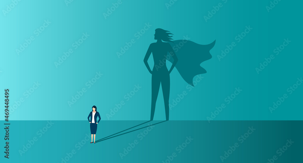 Businesswoman with shadow of superhero. Concept of power, leadership ...