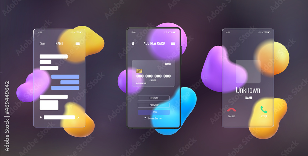 Glassmorphism 3d phone mockup with blurred abstract background ...