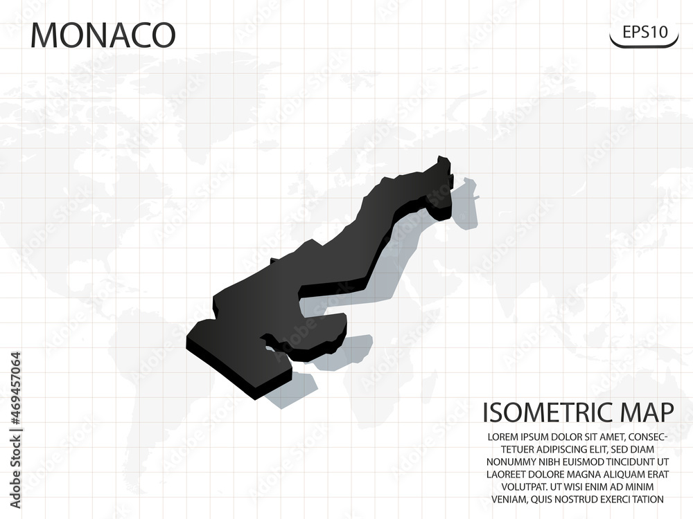 3D Map black of Monaco on world map background .Vector modern isometric ...