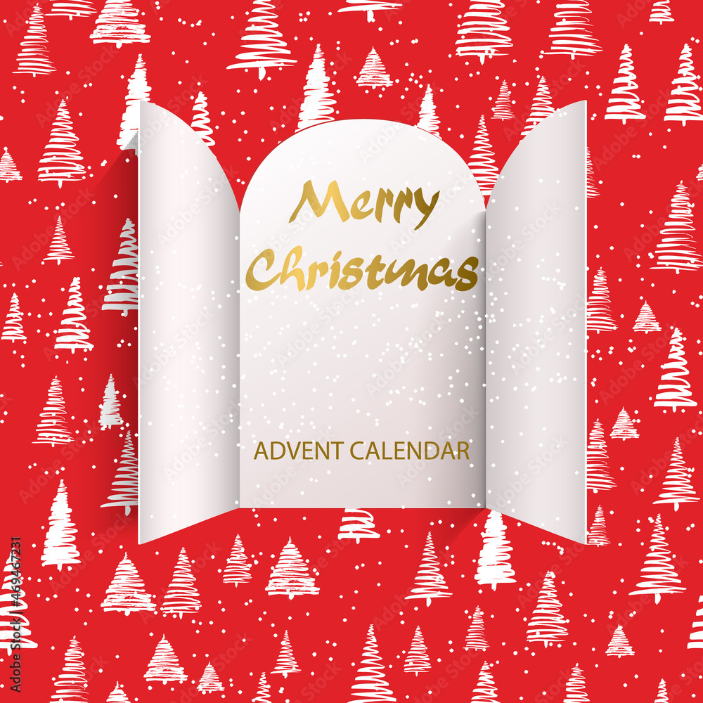 Christmas advent calendar door opening. Realistic open wide doors with ...