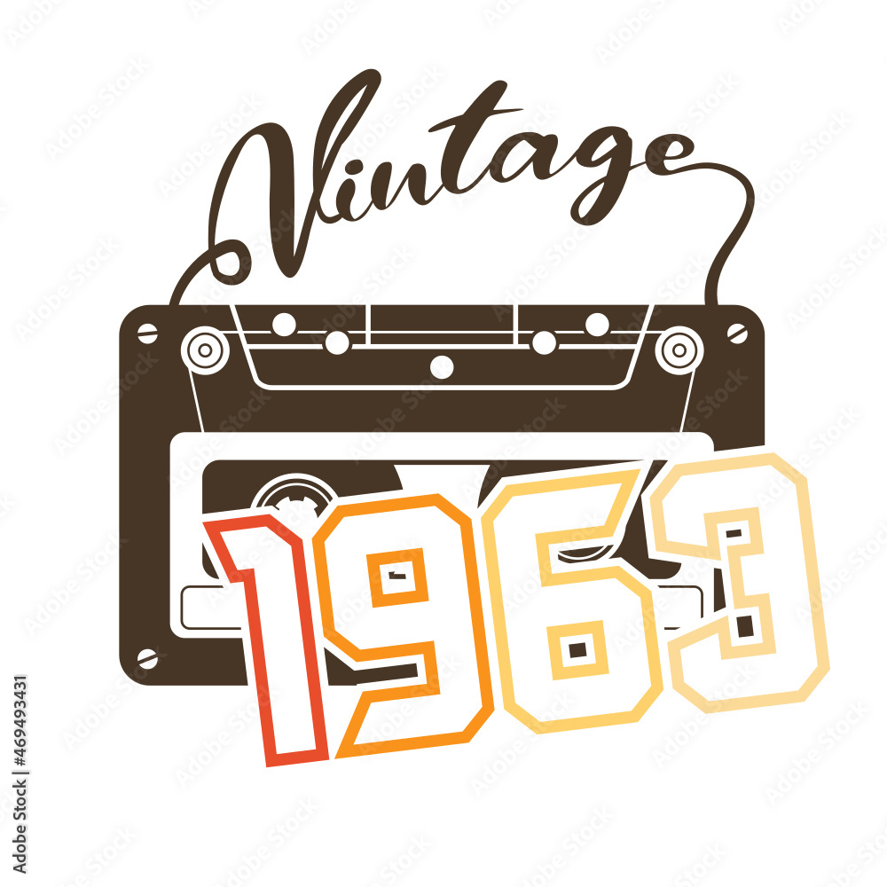 vintage 1963 Retro Cassette Tape, 1963 birthday typography design Stock ...