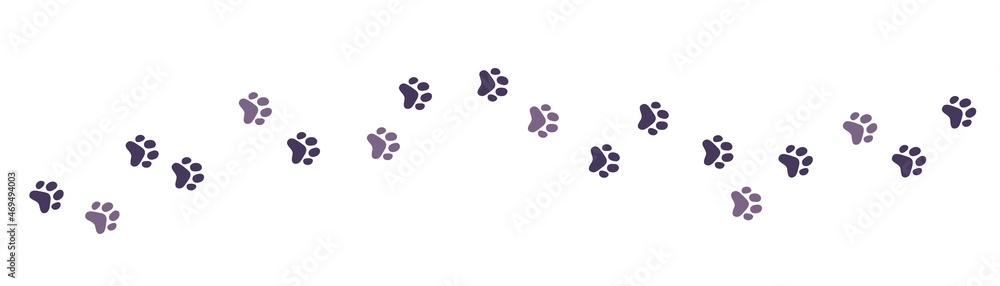 Vector illustration of path of animal paw print on white color ...