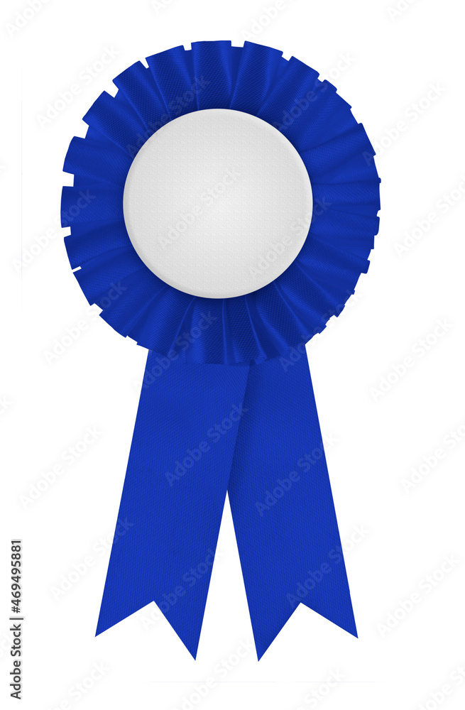 Circular pleated blue ribbon winners rosette with blank white center ...