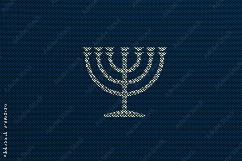 Hebrew menorah jewish sacred symbol on a Dark molded metal industrial ...