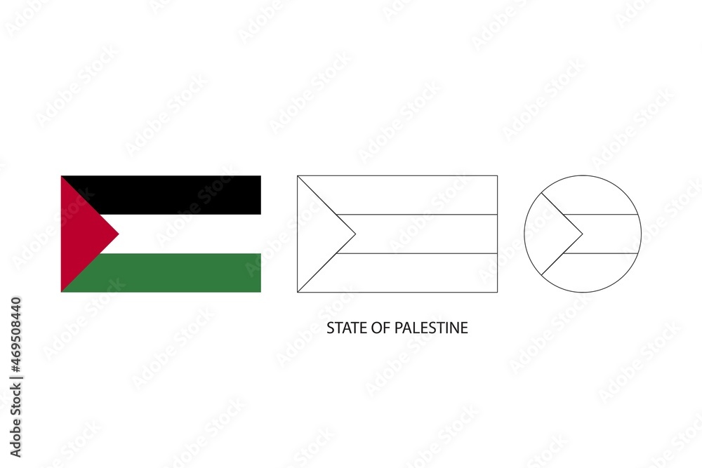 State of Palestine flag 3 versions, Vector illustration, Thin black ...