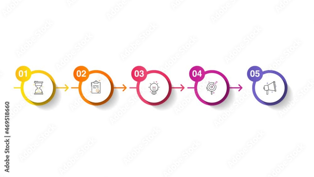 Business video infographics with 5 circles and arrows. 2d animation ...