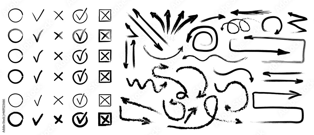 Check and cross mark vector set. Marker cross brush signs. Arrows ...