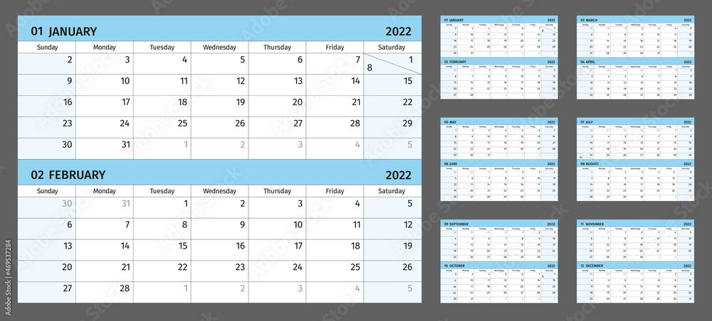 Horizontal calendar for 2022 years, 2 months on 1 page. Simple calendar ...