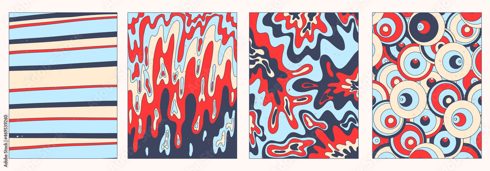 Vector set - Korean lo-fi posters. Psychedelic hippie retro wavy ...