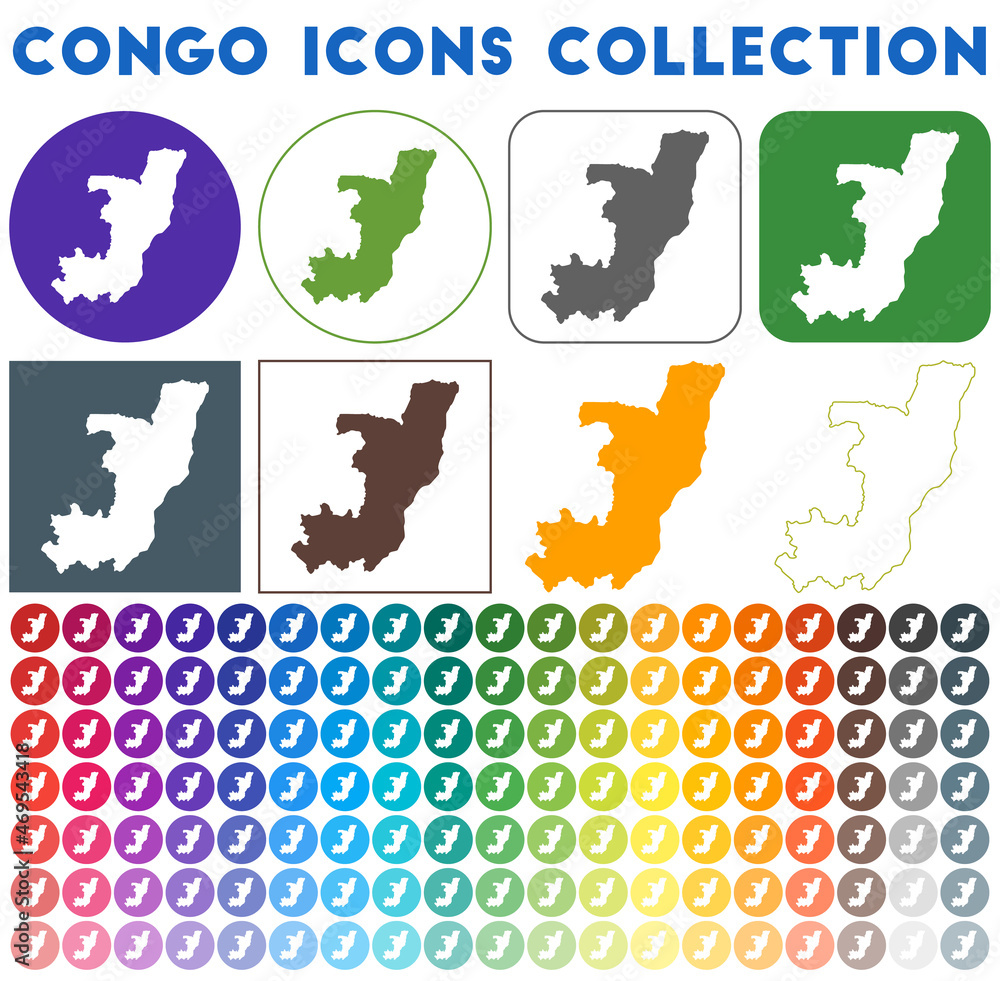 Congo icons collection. Bright colourful trendy map icons. Modern Congo ...