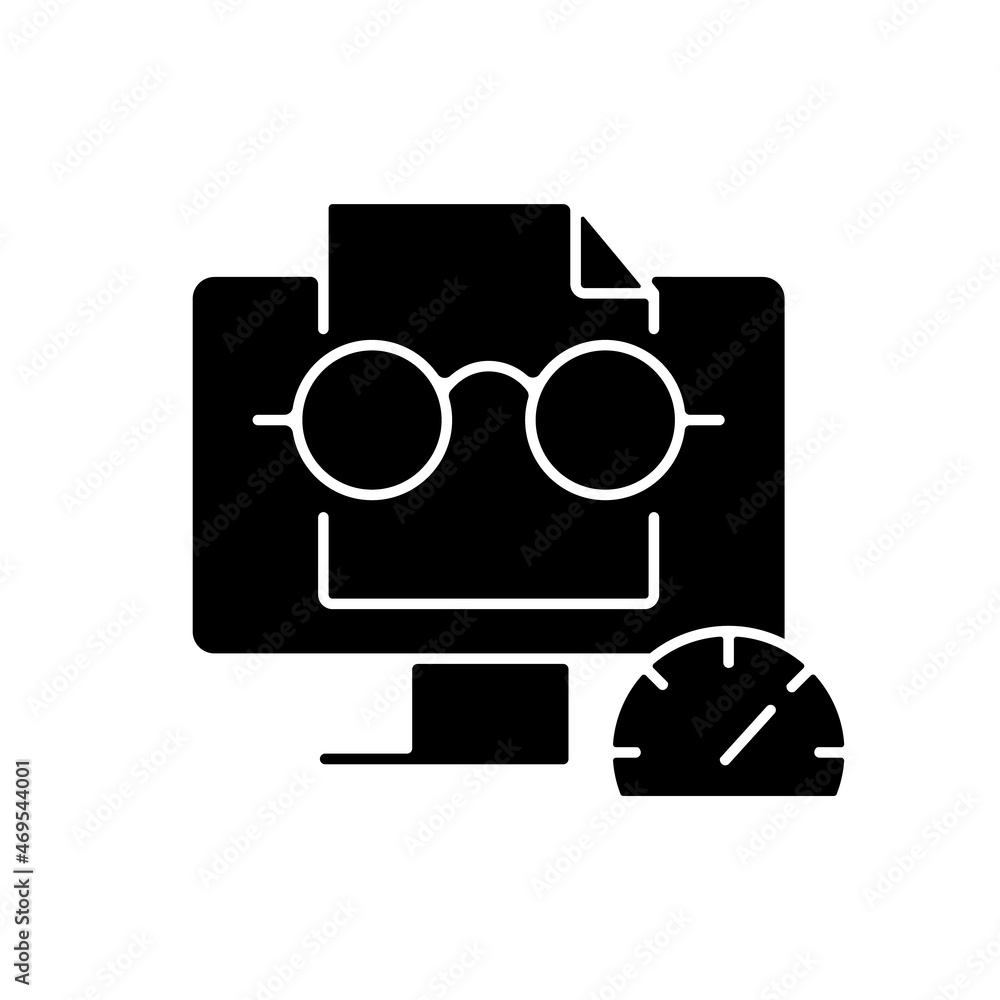 Speed reading black glyph icon. Viewing digital screen. Improving fast ...