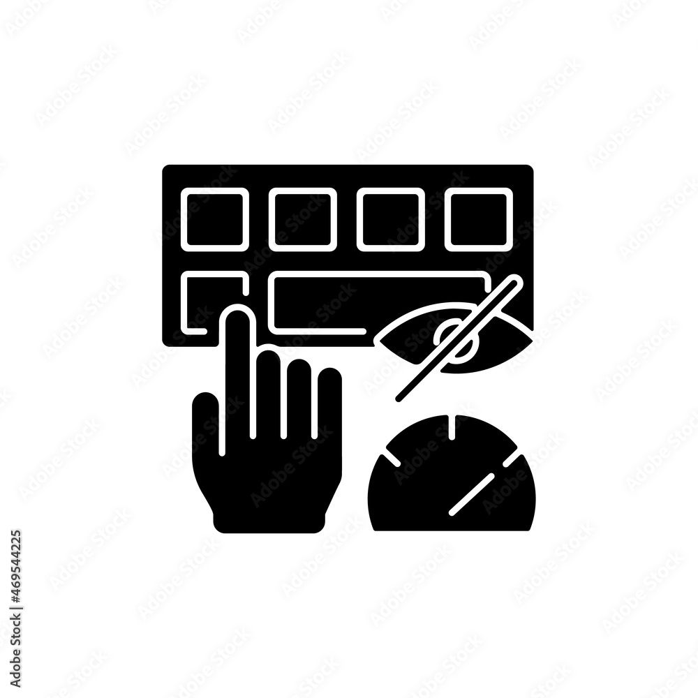 Touch typing black glyph icon. Computer keyboard skills. Blind typing ...
