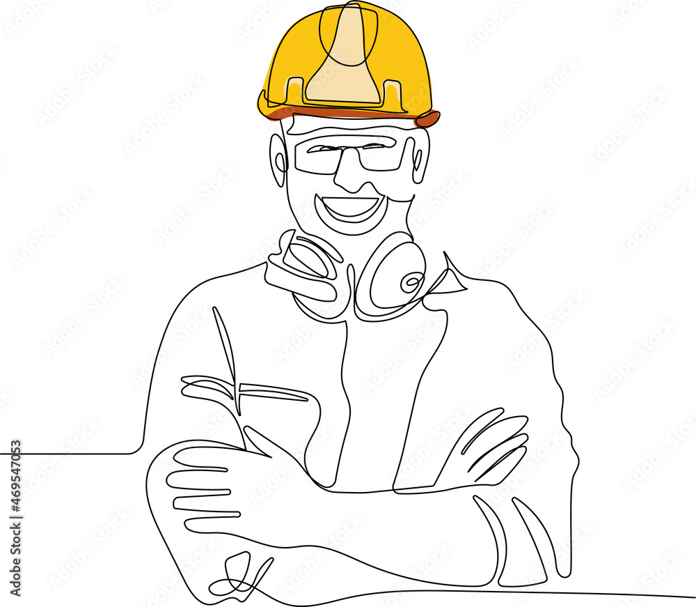 Continuous one line drawing of Industry maintenance engineer man ...