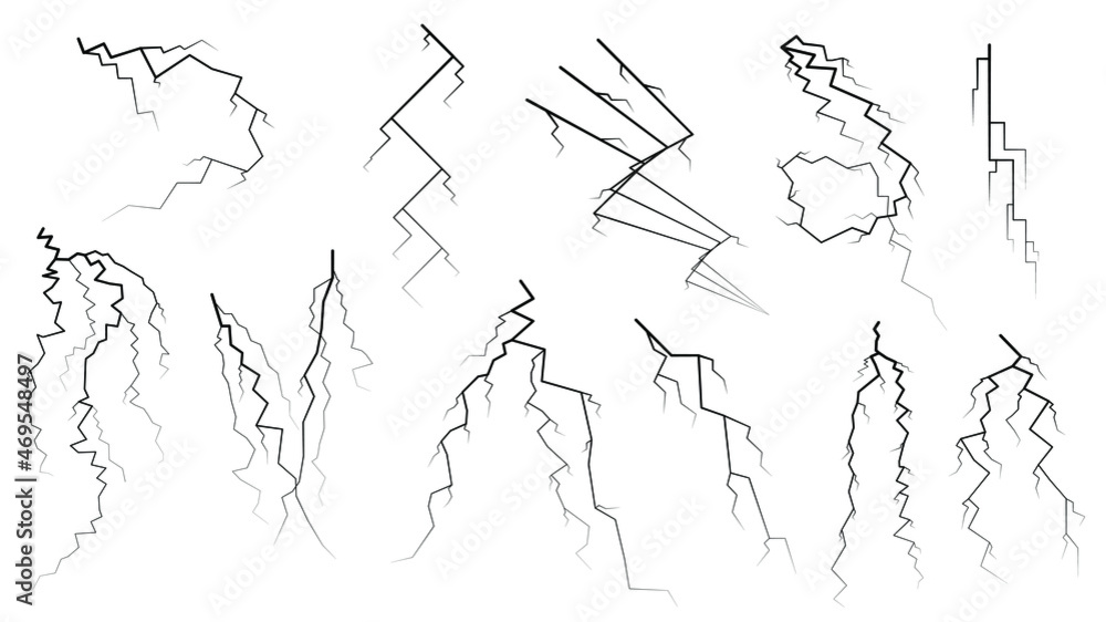 Set Black Outline Simple Line Abstract Collection Lightning ...
