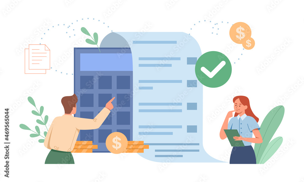Financial analysis concept. Man and woman reading report. Accountants ...
