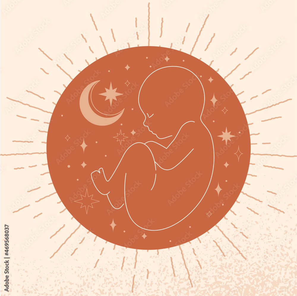 Newborn baby concept. Elegant silhouette of small child in fetal ...