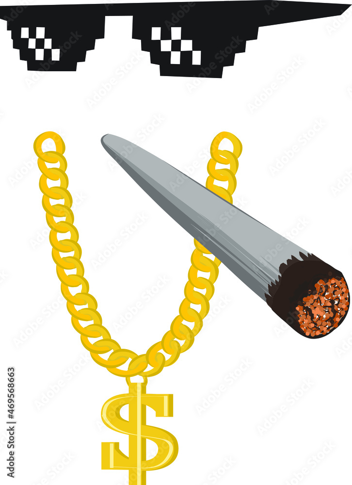 Thug Life Gangsta Bling Chain joint and glasses set. Big Dollar Sign ...