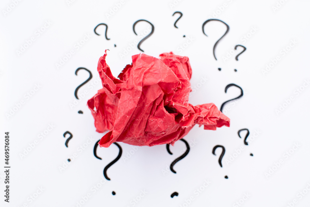 question marks and red crumpled paper . FAQ frequency asked questions ...
