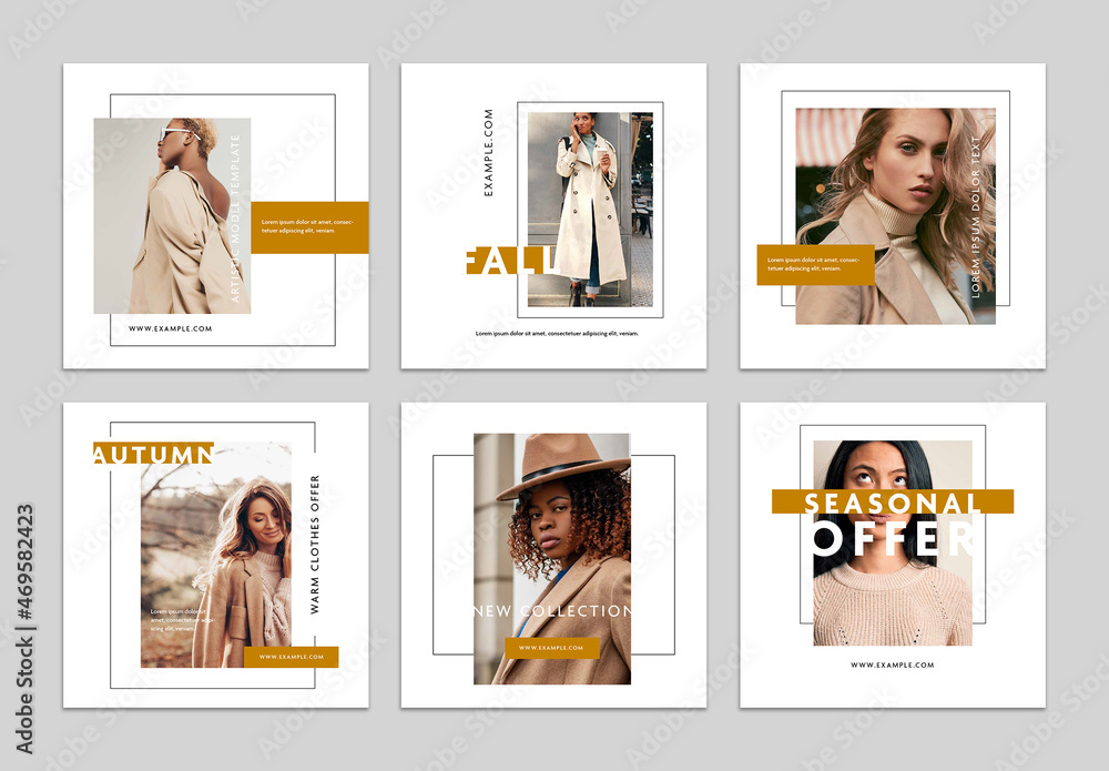 Autumn Fashion Social Media Post Layouts with Brown and White Accent ...