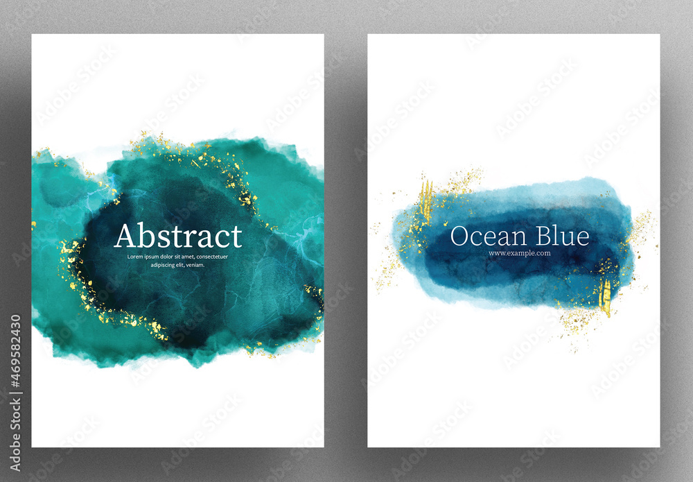 Turquoise and Blue Cover Layouts with Watercolor Texture Stock Template ...