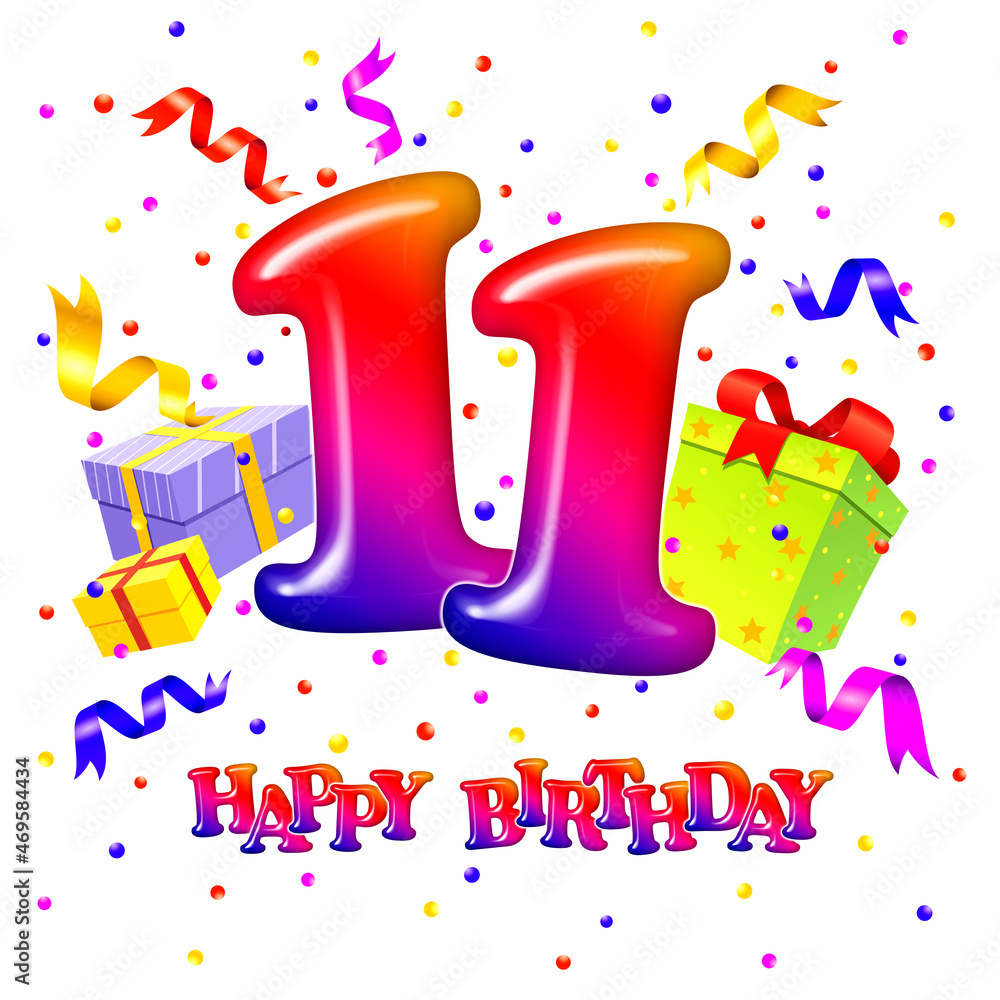 11 year birthday. Celebration background with number eleven and gift ...