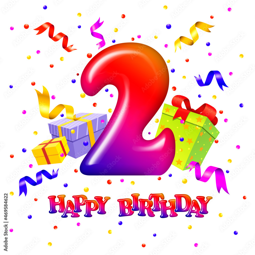 2 year Happy Birthday. Celebration background with number two and gift ...