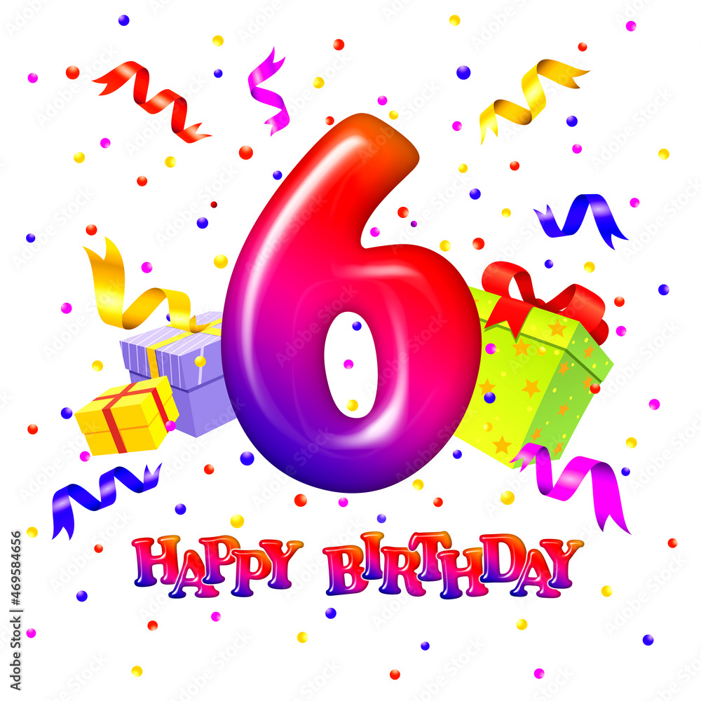 6 year Happy Birthday. Celebration background with number six and gift ...