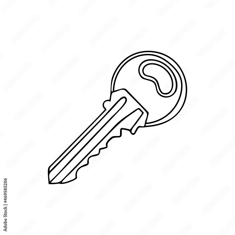 House key outline. Sketch of an object that opens a door lock, safe ...