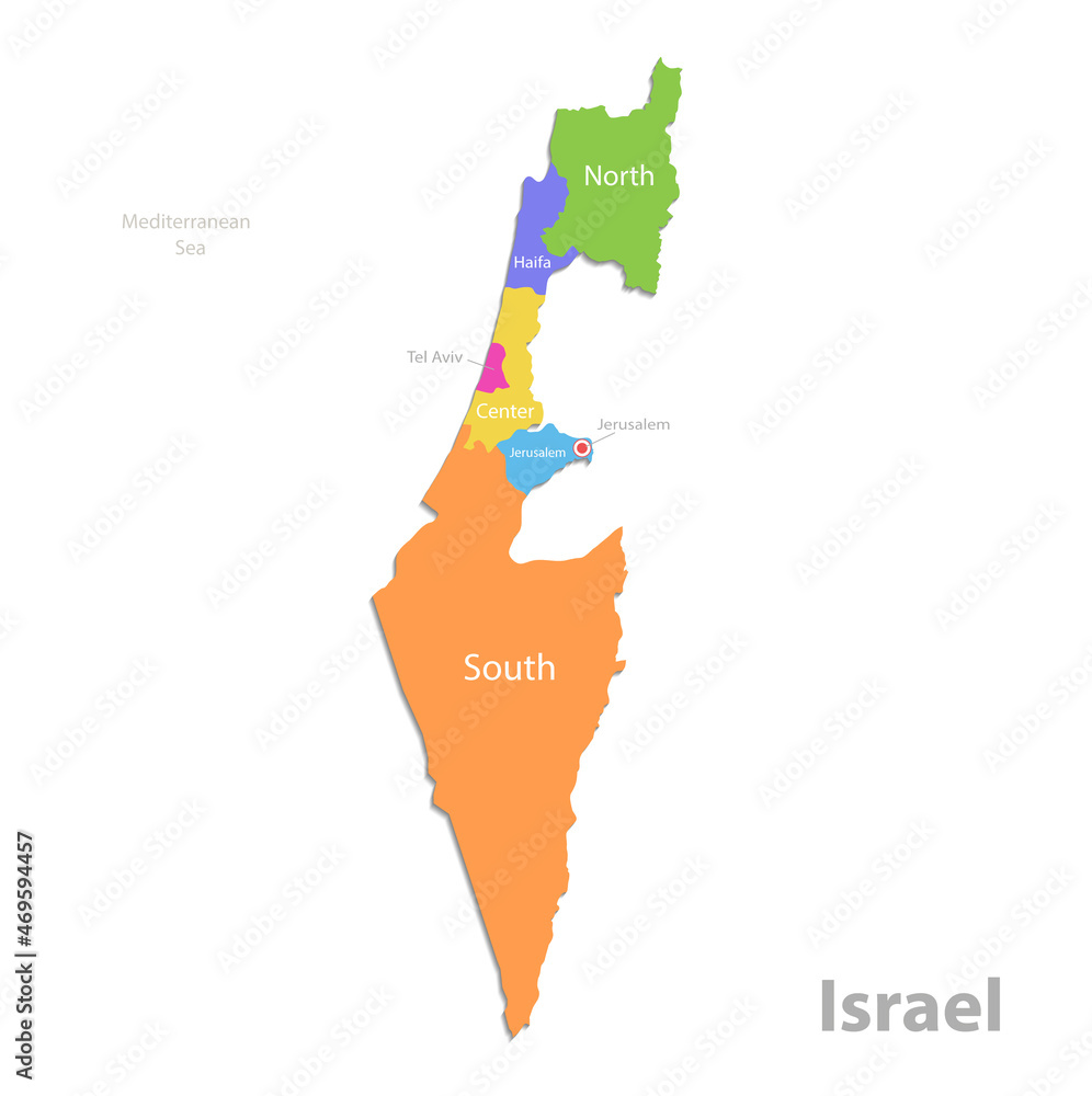 Israel map, administrative division, separate individual regions with ...