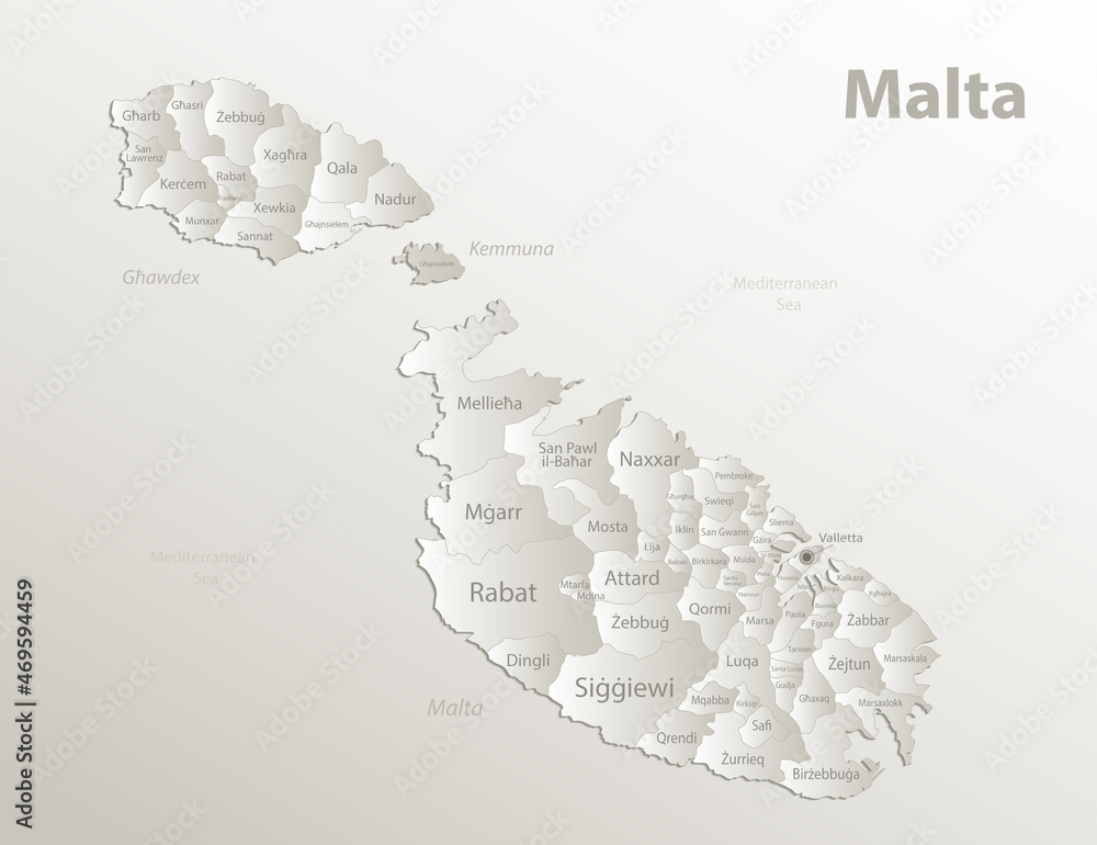 Malta map, administrative division, separates regions and names ...