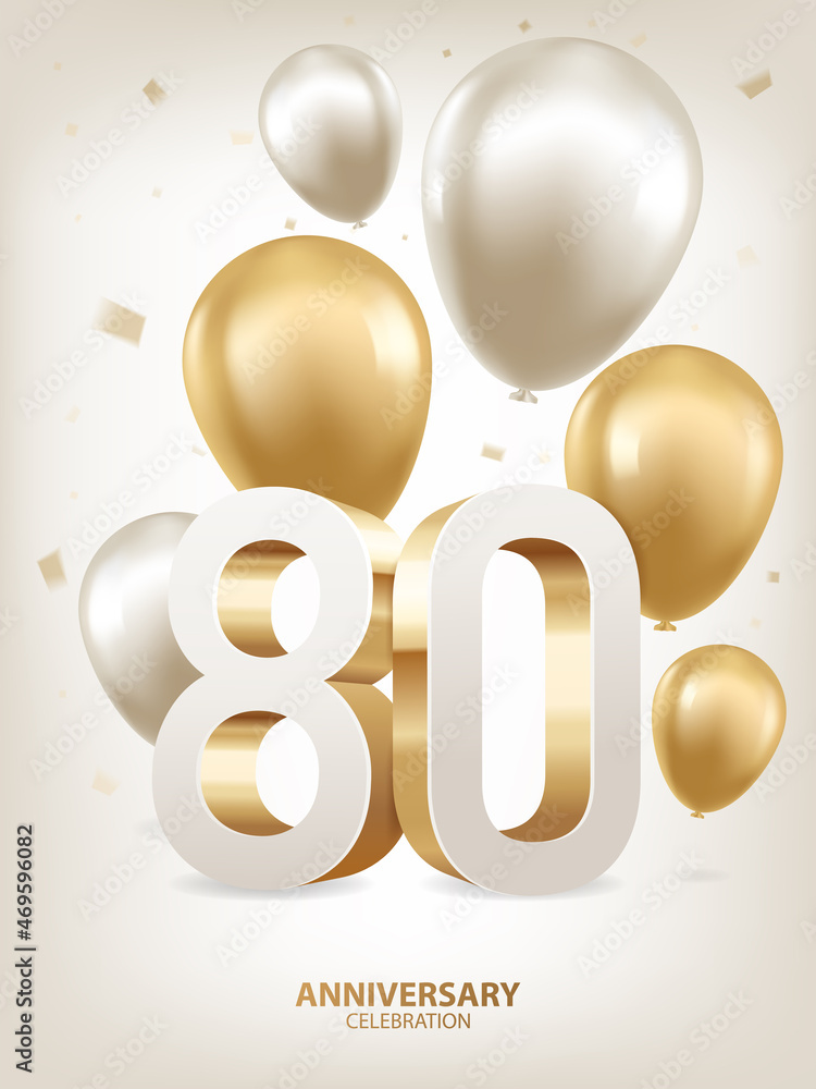 80th Year anniversary celebration background. Golden and silver ...