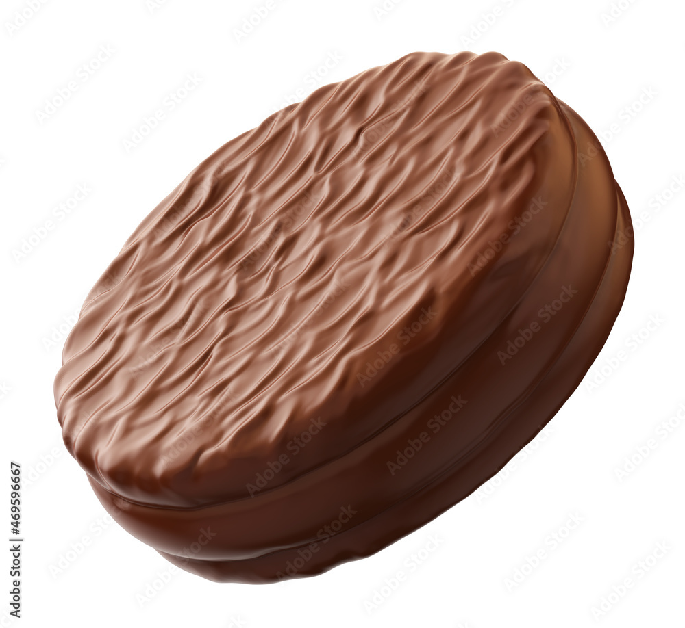 Choco pie chocolate biscuits with marshmallow isolated background. 3d ...