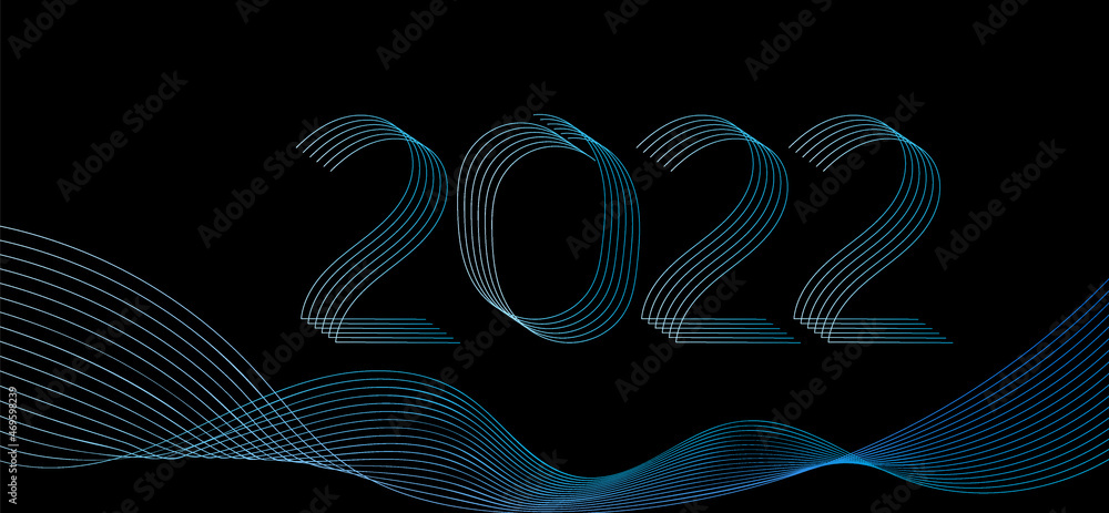 Happy New Year 2022 modern text vector luxury design blue color line on ...