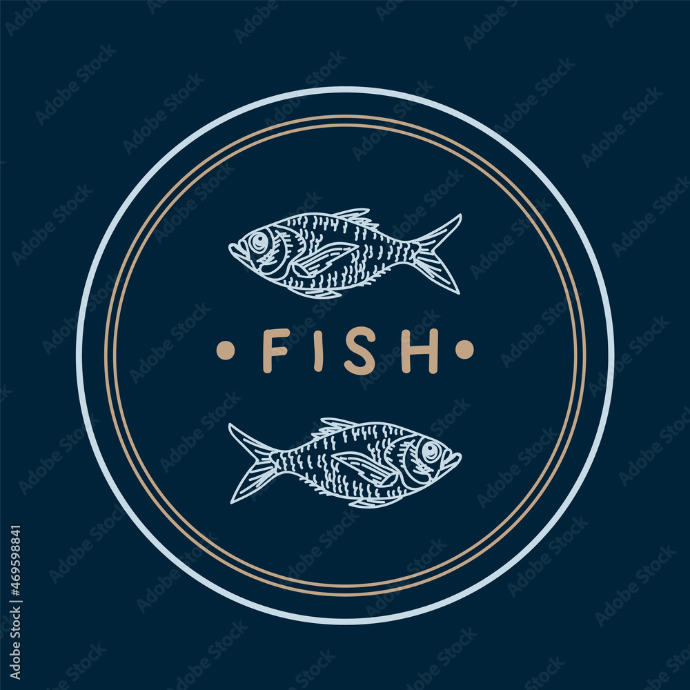 Logo for the seafood menu. Linear Fish illustration for restaurant menu ...