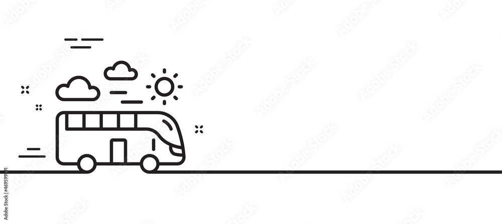 Bus travel line icon. Trip transport sign. Holidays vehicle symbol ...