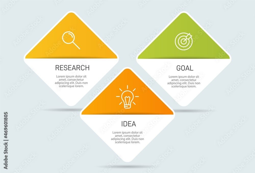 Concept of arrow business model with 3 successive steps. Three colorful ...