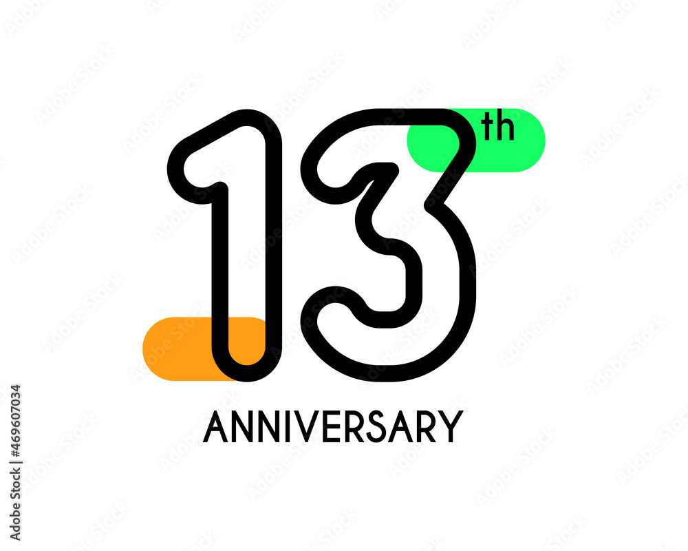 13th anniversary logo design with geometric shapes and colorful Stock ...