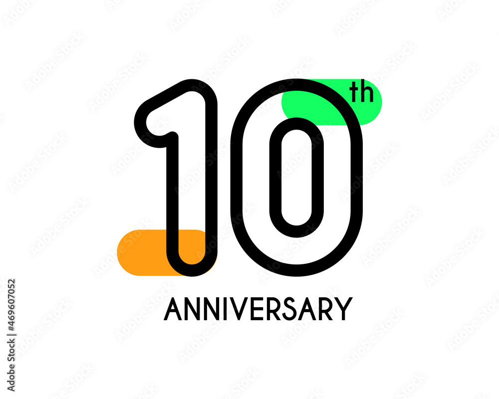 10th anniversary logo design with geometric shapes and colorful Stock ...