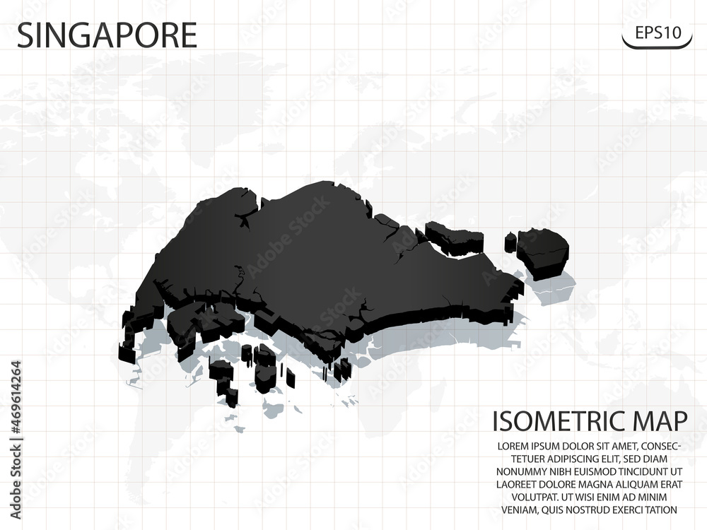 3D Map black of Singapore on world map background .Vector modern ...
